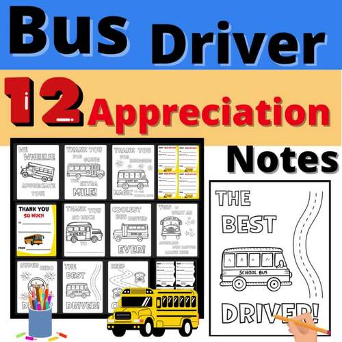 Bus Driver Appreciation Thank You Cards Notes Activity by DadsDesigns