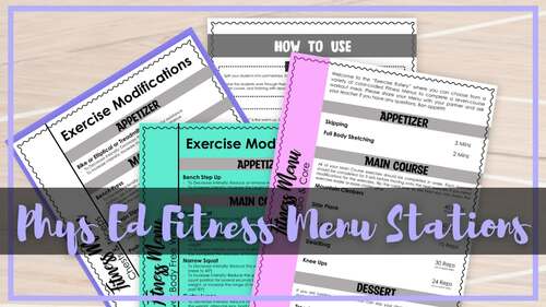 Physical Education Fitness Menu Workout Circuit and Exercise Task Cards