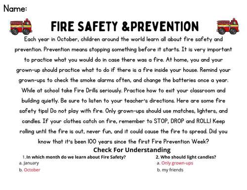 Fire Safety &Prevention Week Printable Activities | TPT