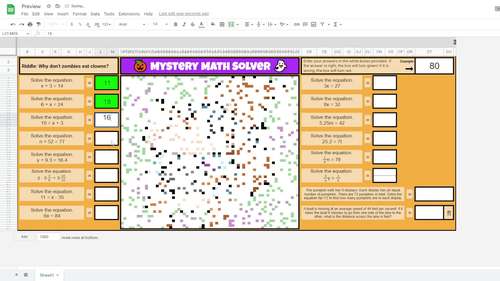 Halloween - Algebra Equations - Digital Math Activity - Pixel Art