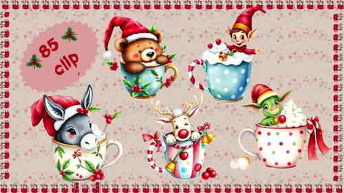 Christmas in a Cup Buddle - Festive Clip Art of Animals and Seasonal ...