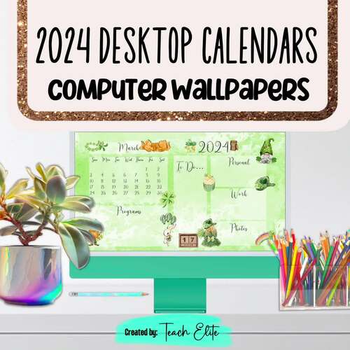 Desktop Calendar 2024 planner, digital wallpaper by Teach Elite | TPT