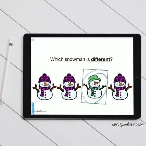 Basic Concepts Winter Boom Cards™ for Speech Therapy Different Snowmen