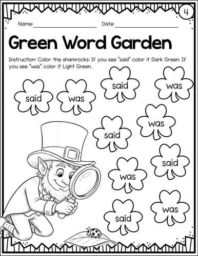 St. Patrick's Day Sight Words Activities | 20 No Prep Leprechaun ...