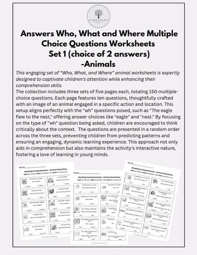Answers Wh Questions Worksheets about Animals -set 1 | TPT