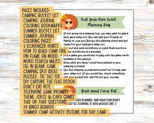 Nature and Camping Theme Activity Packet, Scavenger Hunt Bundle, Party ...