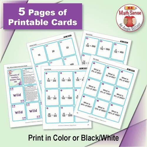 Percents of Numbers Greater Than 100: Math Sense Card Games ...