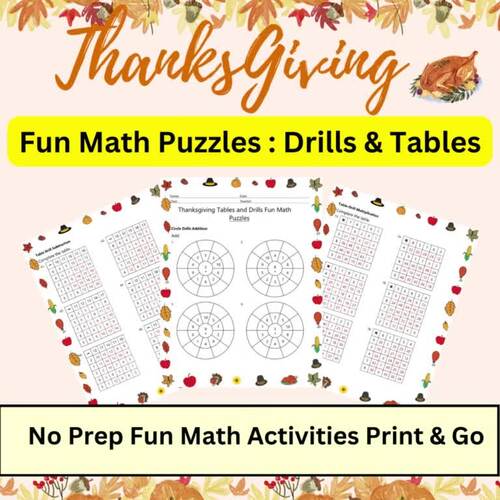 Thanksgiving Math Fun Drills Addition, Subtraction, Multiplication ...