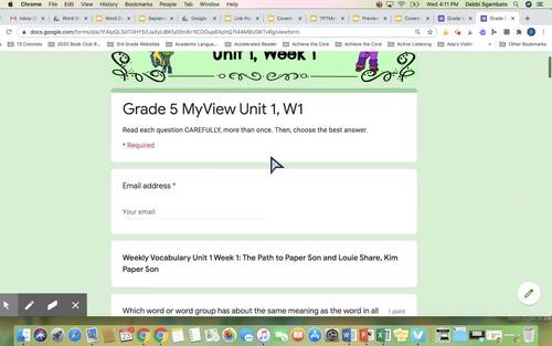 5th Grade myView Unit 1, Week 1 Google Forms Quiz Assessment Practice