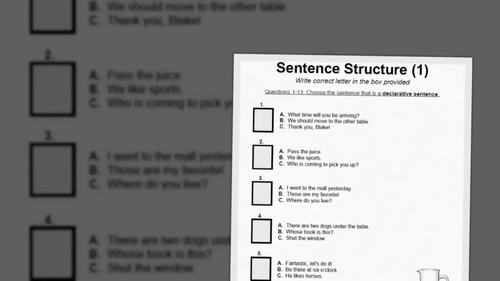 Sentence Structure Printables Declarative, Interrogative UK/AUS English ...