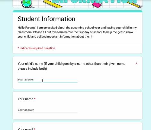 BACK TO SCHOOL | Google form for student information by Virtually Endless