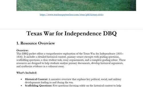 Texas War for Independence DBQ by PBL History & Civics | TPT