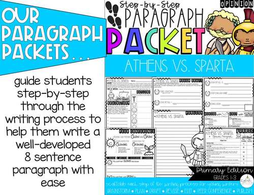 Athens vs. Sparta| Step by Step Paragraph Packet | CKLA Opinion Writing