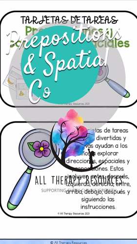 Prepositions & Spatial Concepts Task Cards - Speech Therapy - SPANISH ...