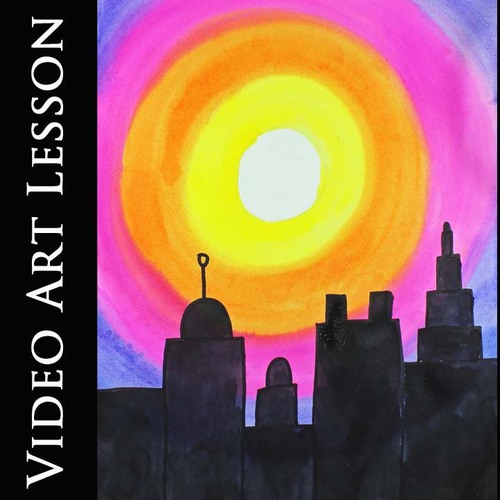 Downloadable Video Art Lesson: Draw & Paint a Cityscape - Distance Learning