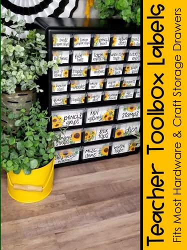 Editable Teacher Toolbox Labels Modern Sunflower Farmhouse Classroom Decor