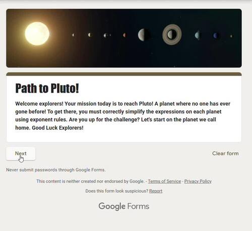 Path to Pluto! Exponent Review Escape Room by The Square Root to Success