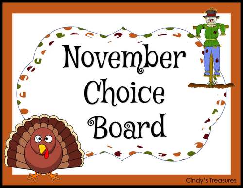 November Activity Choice Board by Cindy's Treasures | TPT