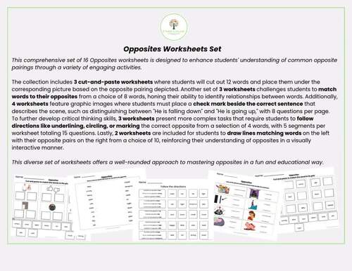 Opposites Worksheet Combination Set (ABLLS-R aligned C24, G13) | TPT