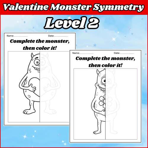Valentine Monster Symmetry Drawing Cut and Paste Coloring Activity Pack