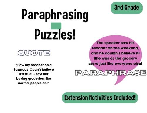3rd Grade PARAPHRASING Matching Game & Paraphrasing Practice - STAAR - TEKS
