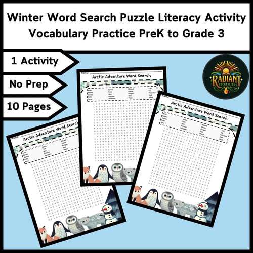 Winter Word Search Puzzle Literacy Activity Vocabulary Practice PreK to ...
