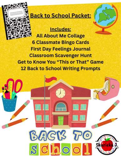 Back to School Activity Packet | All About Me, Bingo, Writing Prompts ...