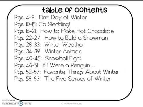 Winter Writing Activities for students with autism by Totally Autism