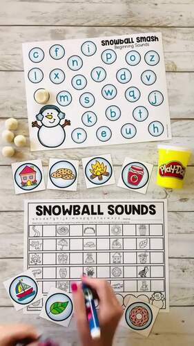 Winter Beginning Sounds Smash Game - Winter Literacy Centers | TPT