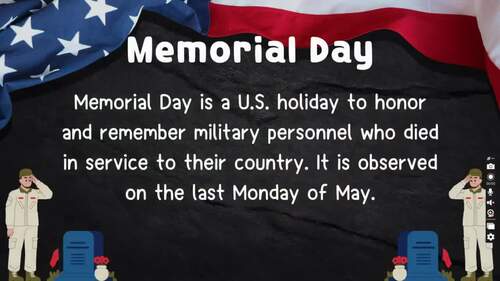 Memorial Day ,US Holiday History PowerPoint Lesson and Quiz for 1st,2nd,3rd