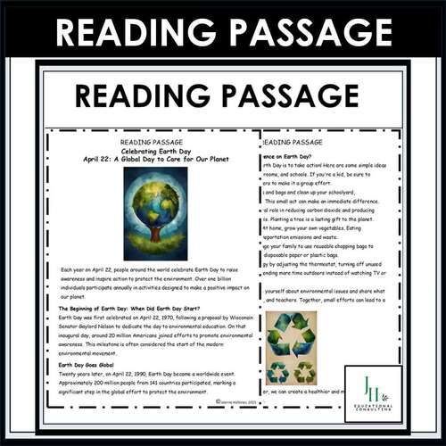 Earth Day Activities | Reading Comprehension | Puzzles | Middle School