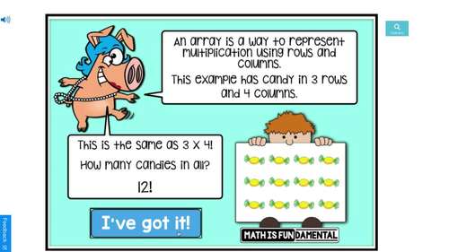 Multiplication Using Arrays | Boom Cards | Math facts | Pig Joke Puzzles