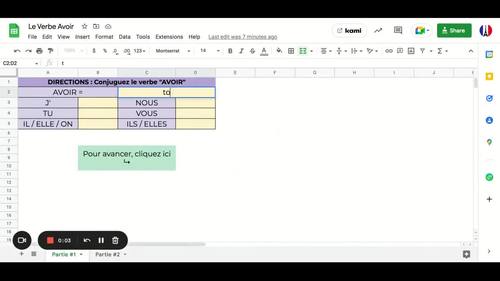 Avoir Conjugation Practice Google Sheet for Immediate Feedback | TPT