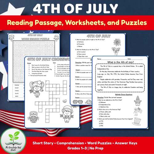 4th of July Worksheets, Reading & Fun Activities | Grades 1–3 | TPT