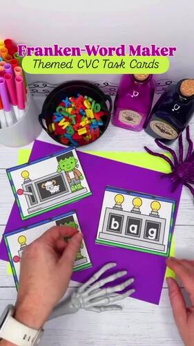 Frankenstein CVC Word Marker Halloween ELA Center Task Cards Easy ...