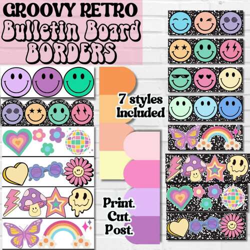 Bulletin Board Borders Printable- Retro Groovy Classroom Decor | TPT