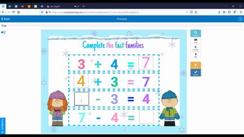 Fact Families Addition and Subtraction Within 20 Winter Math Boom Cards