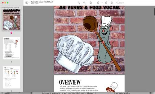 Movie Talk | Ratatouille | Reg AR Verbs in Present Tense | Food Vocabulary