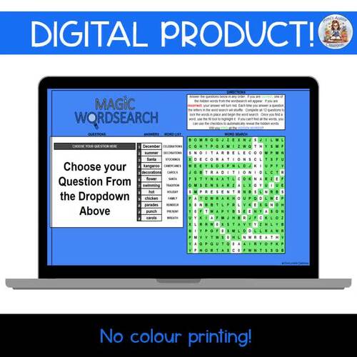 Christmas Magic Word Search: Digital Self-Checking ELA Activity for Grade 3