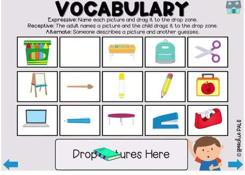 Back to School Language Boom Cards for Speech Therapy by Speechie Pals