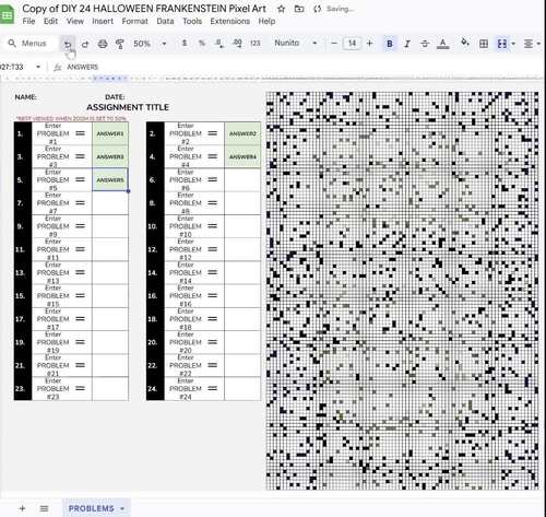 HALLOWEEN DIY Google Sheet Resource Pixel Art Template EDITABLE ...