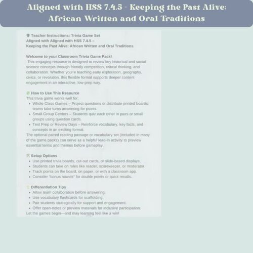 HSS 7.4.5 Trivia Game: Keeping the Past Alive, African Written & Oral ...