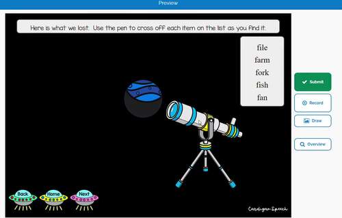 f articulation and v Articulation Activity Outer Space Find It Game ...