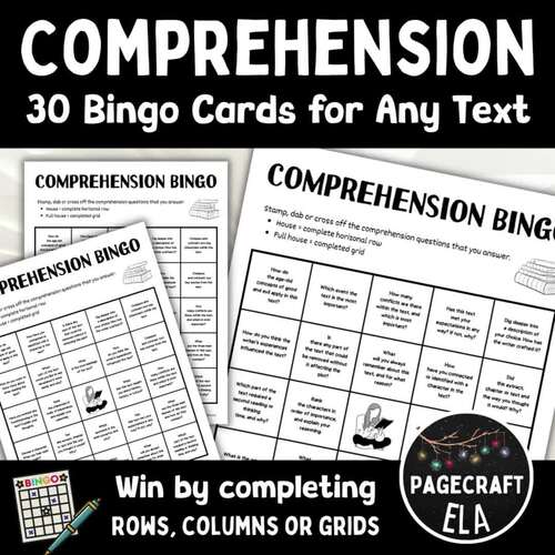 Comprehension Bingo | 30 Printable Bingo Cards | Any Book, Poem or Fiction