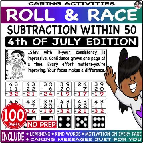 Roll and Race Math Dice Games Subtraction Within 50 Easy Power - 4th of ...