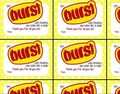 Starburst Teacher/ Staff Appreciation Treat Tag- You burst with ...