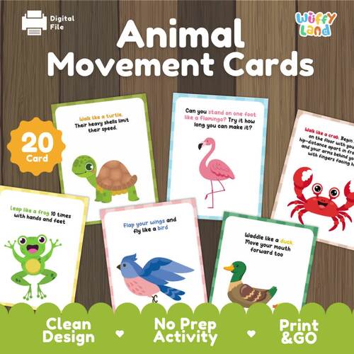 Animal Movement Cards | Gross Motor Skills | Brain Break | Preschool PE ...