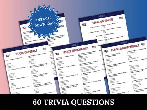 All 50 USA States Trivia Game | Printable United States Quiz with 60 ...