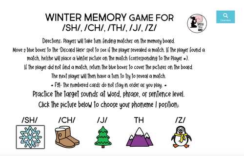 Winter Articulation Matching Boom™ Cards for SH CH J TH Z Late Sounds