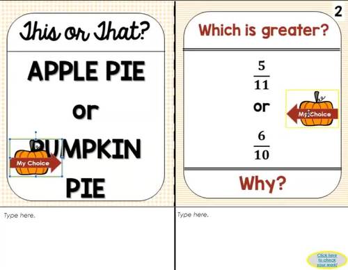 Digital Thanksgiving Fractions This or That Activity for Google Slides